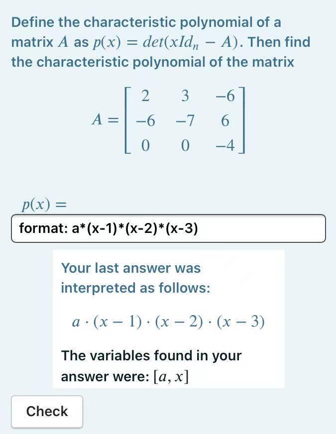 Solved Define the characteristic polynomial of a matrix A as | Chegg.com