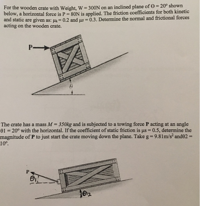Solved For the wooden crate with weight, W = 300N on an | Chegg.com