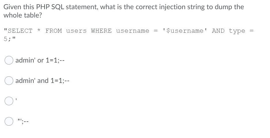 Solved Given This Php Sql Statement What Is The Correct 5493