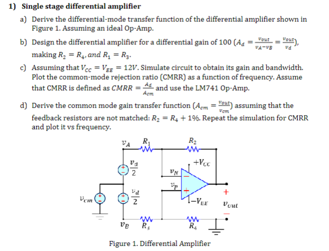 Solved Single stage differential amplifier a) Derive the | Chegg.com