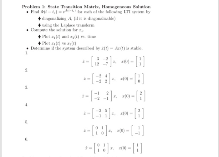 Solved Problem 1 State Transition Matrix Homogeneous