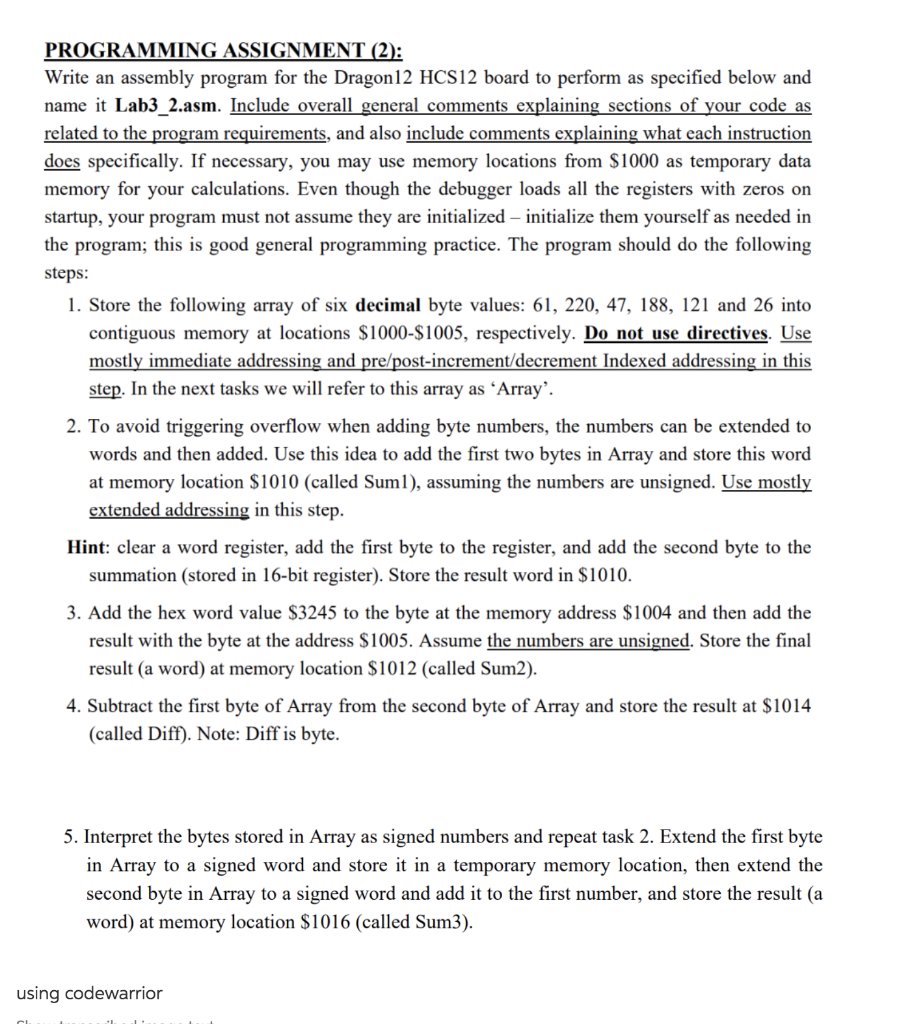 PROGRAMMING ASSIGNMENT (2): Write an assembly program | Chegg.com