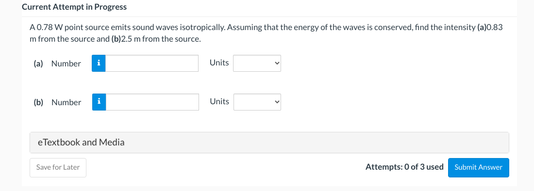 Solved A 0.78 W point source emits sound waves | Chegg.com