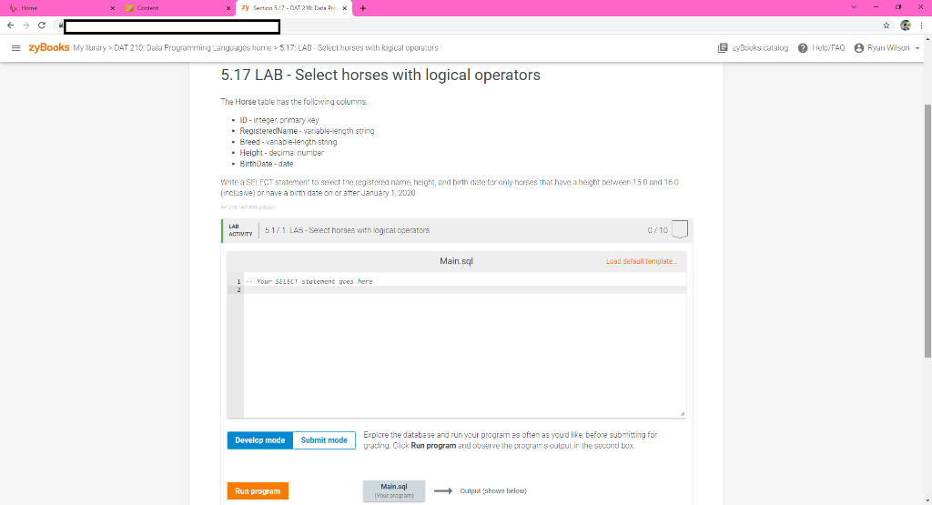 x Content x zy Section 1.17.DAT 210 Date Pex = | Chegg.com
