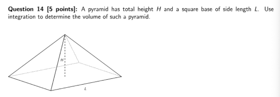Solved Question 14 [5 points]: A pyramid has total height | Chegg.com