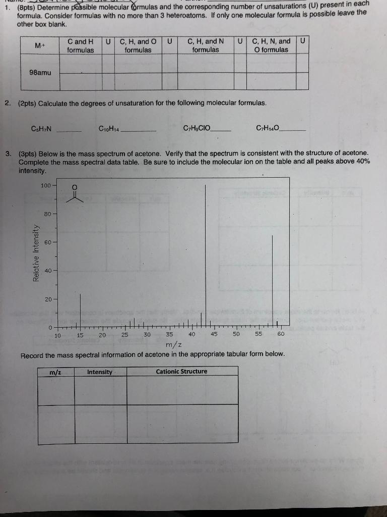 Solved 1. (8pts) Determine possible molecular Crmulas and | Chegg.com