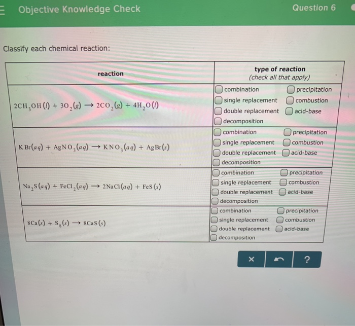 Solved Objective Knowledge Check Question 6 Classify each | Chegg.com