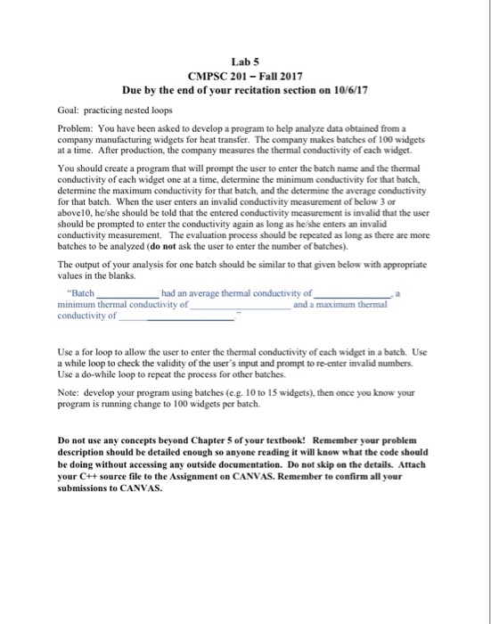 Solved Lab 5 CMPSC 201- Fall 2017 Due by the end of your | Chegg.com