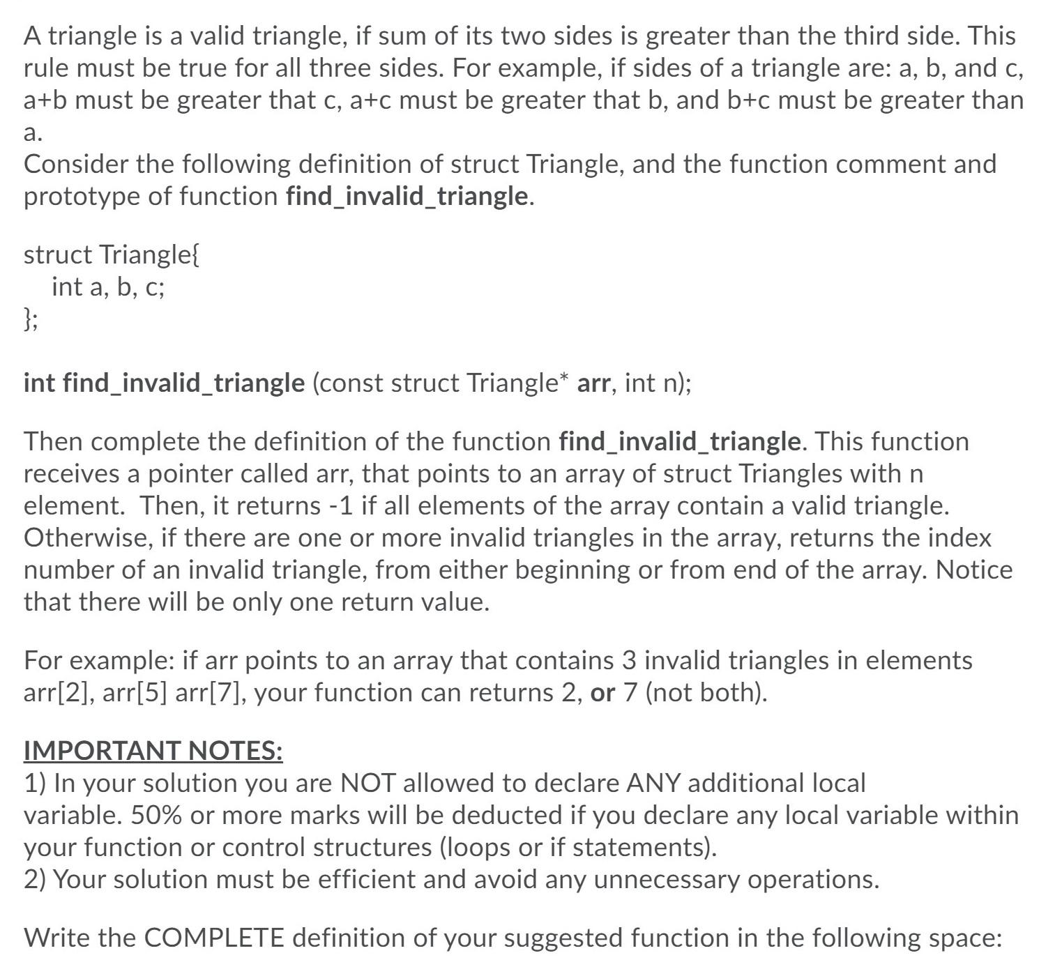 Solved A triangle is a valid triangle, if sum of its two | Chegg.com
