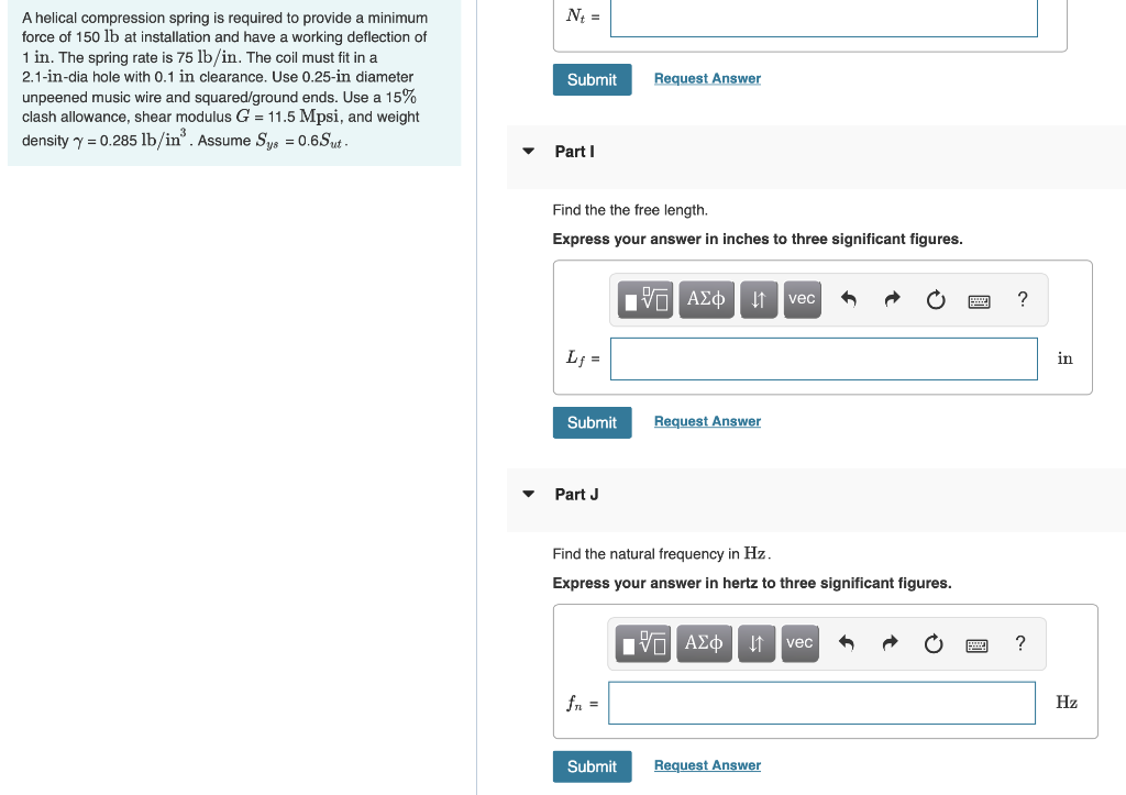 Solved Part G A helical compression spring is required to | Chegg.com