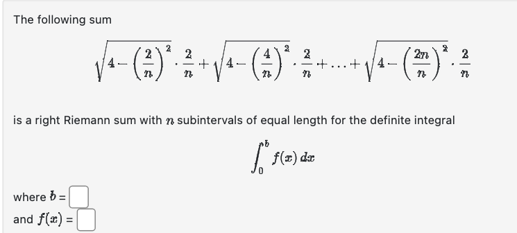 Solved The following sum 4−(n2)2⋅n2+4−(n4)2⋅n2+…+4−(n2n)2⋅n2 | Chegg.com