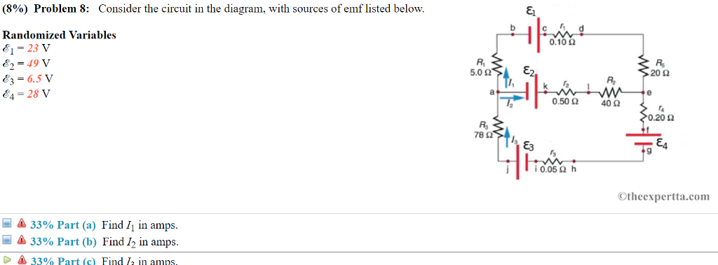 Solved (8%) Problem 8: Consider the circuit in the diagram, | Chegg.com