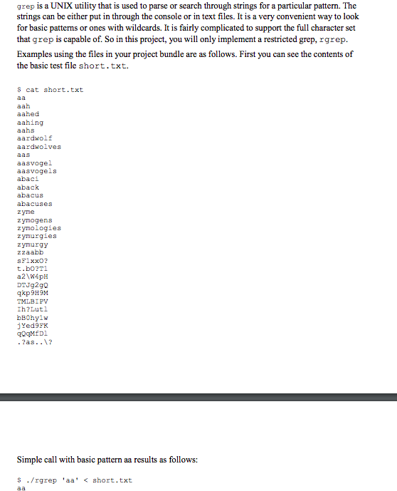 Solved grep is a UNIX utility that is used to parse or | Chegg.com
