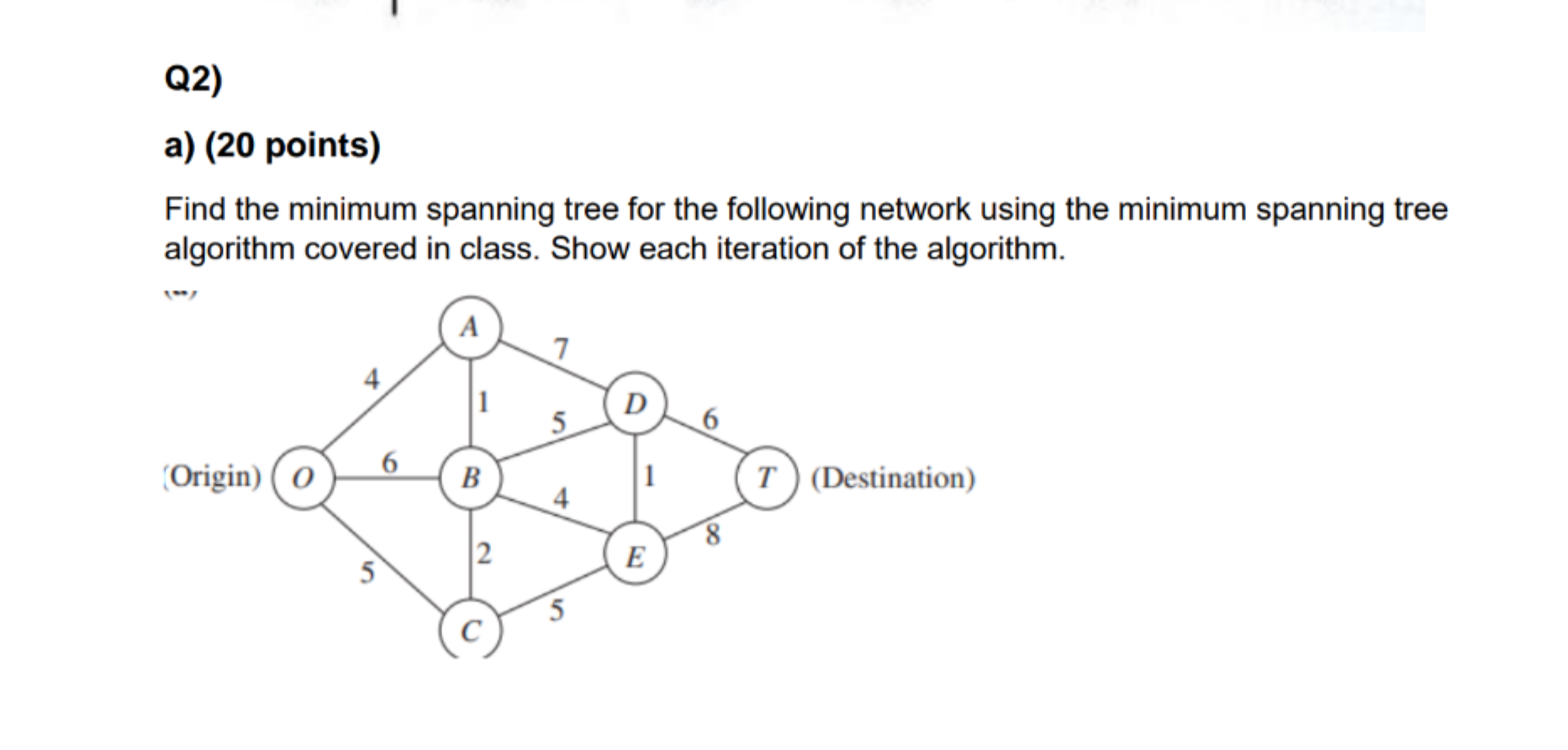 Solved a)Find the minimum spanning tree for the following | Chegg.com