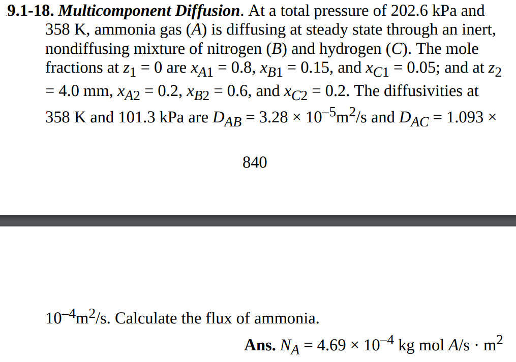 Solved 9.1-18. Multicomponent Diffusion. At a total pressure | Chegg.com