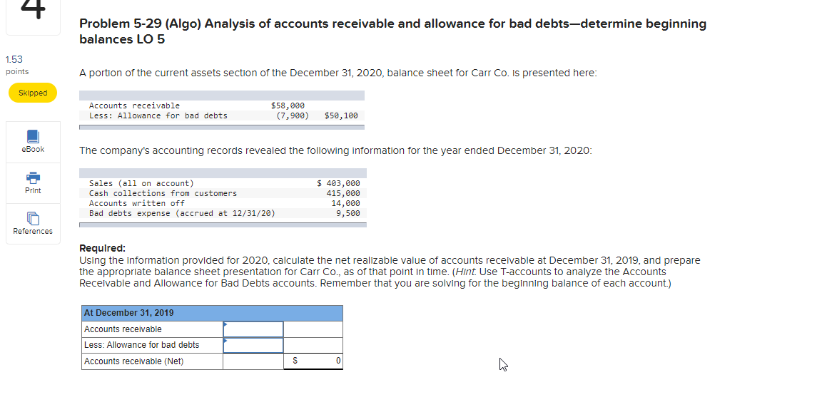Solved + 1.53 points Skipped eBook Print References Problem | Chegg.com
