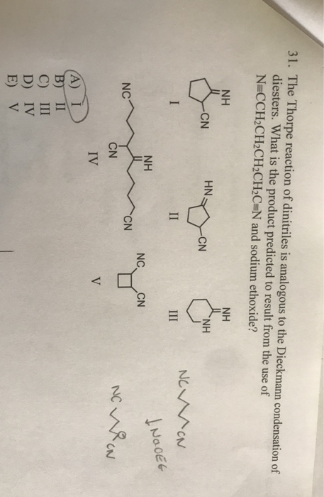 Solved 31. The Thorpe reaction of dinitriles is analogous to | Chegg.com