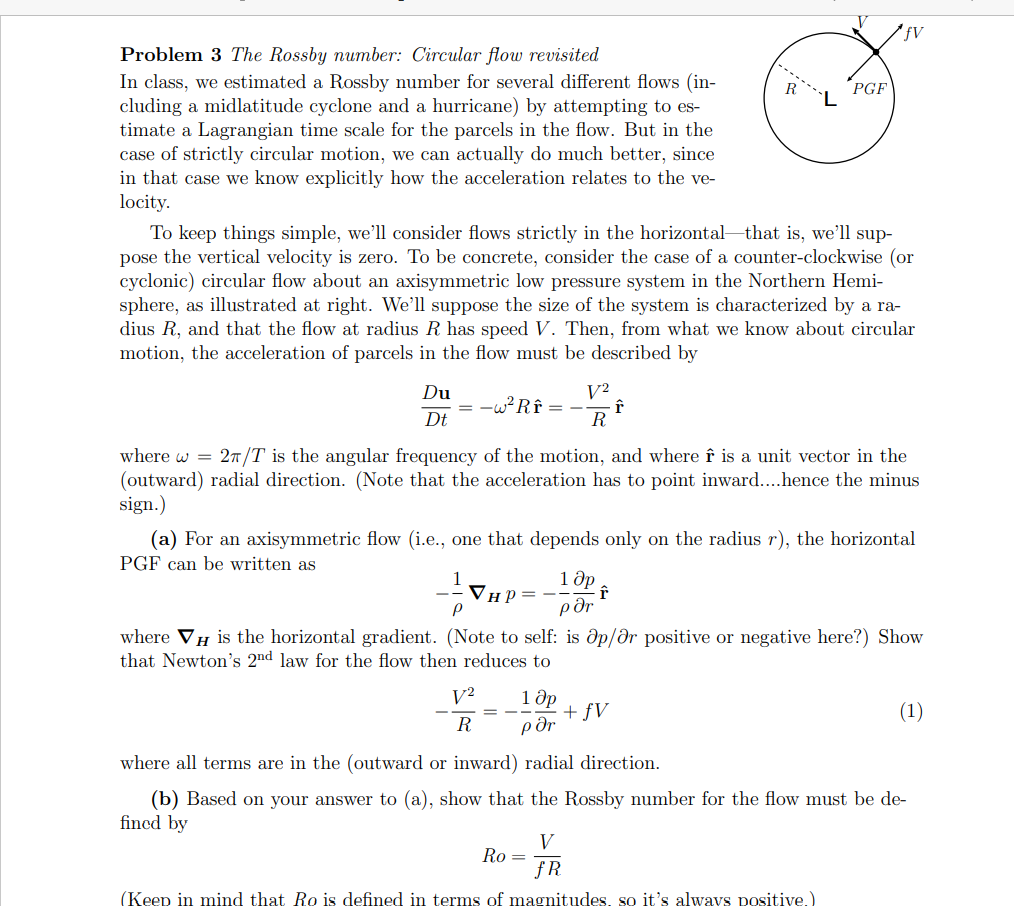 V *fV Problem 3 The Rossby number: Circular flow | Chegg.com
