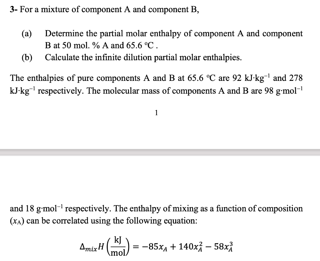 Solved 3- For a mixture of component A and component B, (a) | Chegg.com