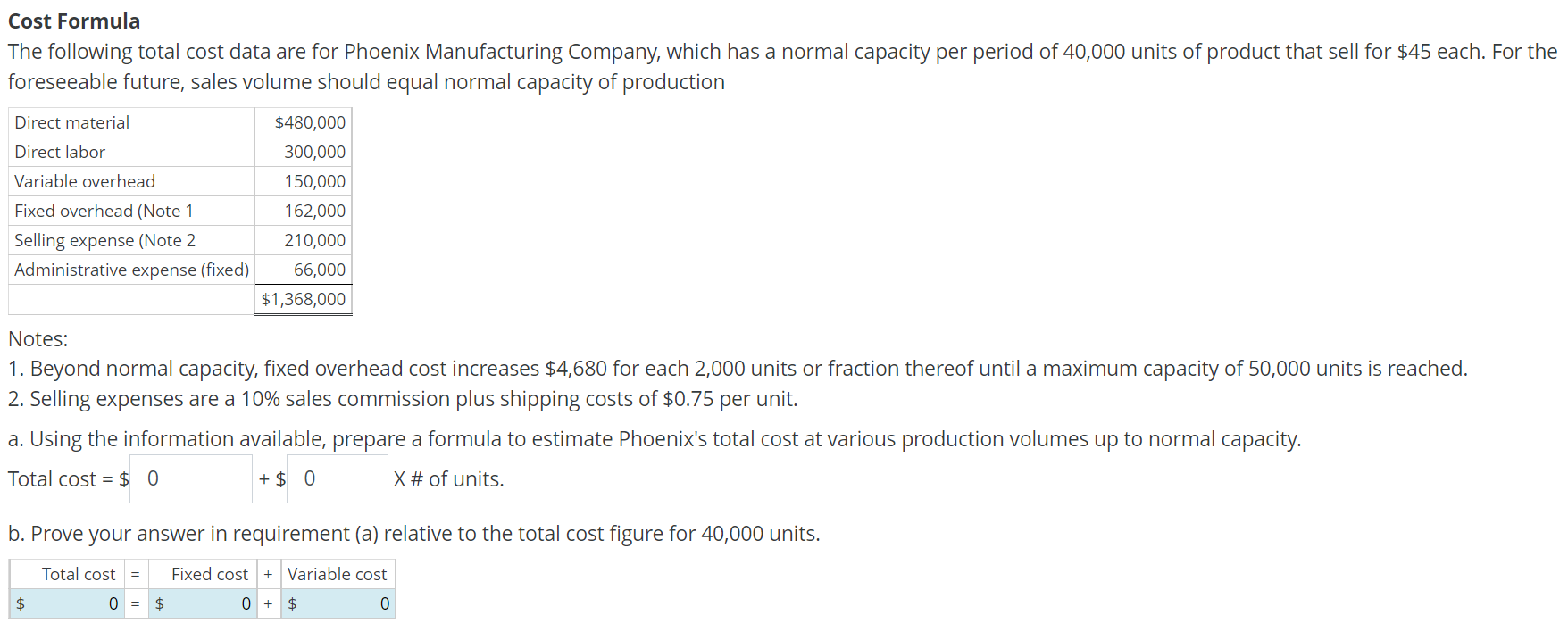Solved Cost Formula The following total cost data are for | Chegg.com
