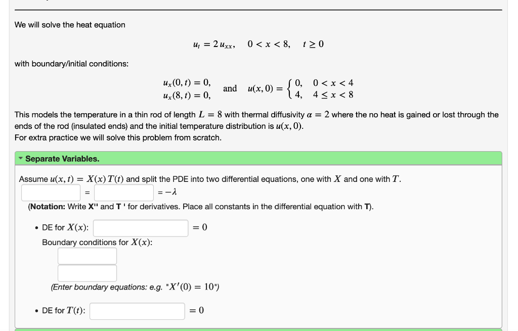 Solved We will solve the heat equation ut=2uxx,0 | Chegg.com
