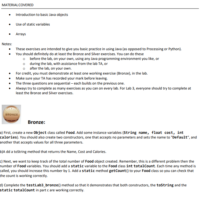 Solved Introduction To Basic Java Objects Use Of Static 4211