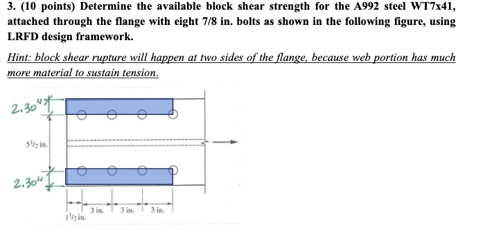 Solved 3. (10 points) Determine the available block shear | Chegg.com