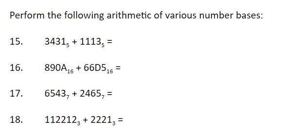 Solved Perform the following arithmetic of various number | Chegg.com