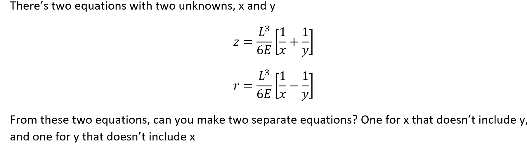 Solved There's two equations with two unknowns, x and y + r | Chegg.com