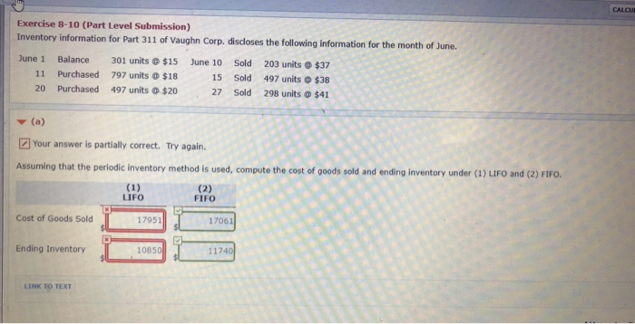 Solved CALCUE Exercise 8-10 (Part Level Submission) | Chegg.com