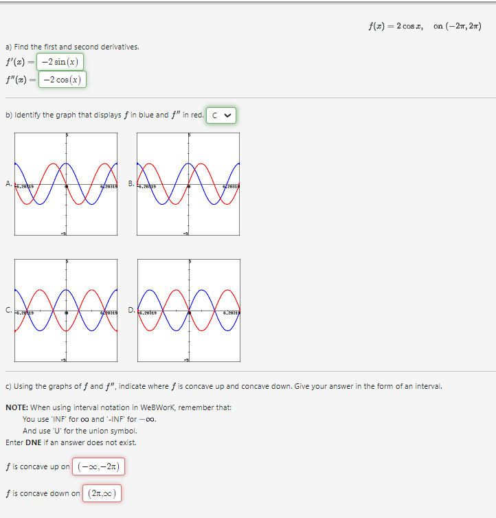 Solved f(x)=2cos x,quad" on "(-2pi,2pi) a) Find the first | Chegg.com