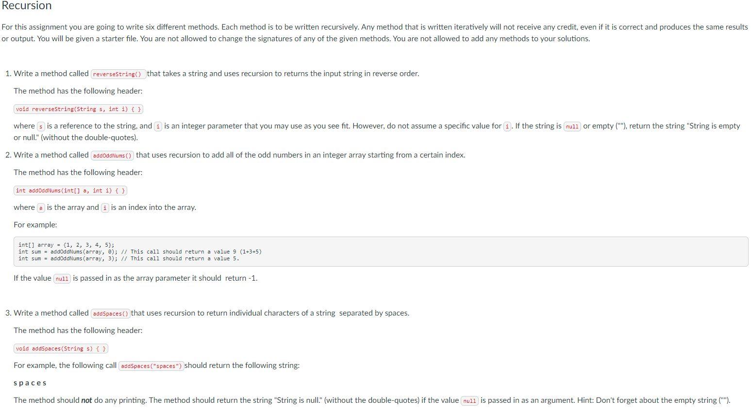 Solved Recursion For this assignment you are going to write | Chegg.com