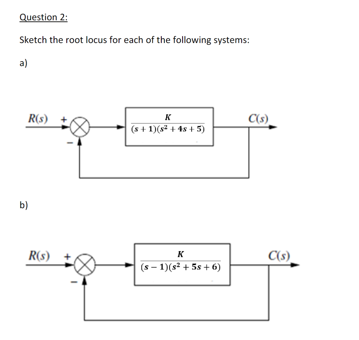 Solved Sketch the root locus for each of the following | Chegg.com
