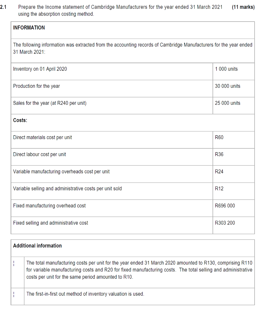 Solved 2.1 (11 marks) Prepare the Income statement of | Chegg.com