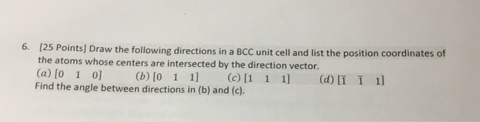 Solved 125 Points] Draw the following directions in a BCC | Chegg.com