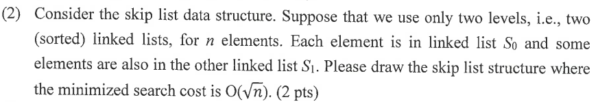 Solved (2) ﻿Consider the skip list data structure. Suppose | Chegg.com