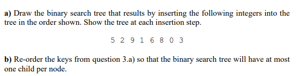 Solved a) Draw the binary search tree that results by | Chegg.com