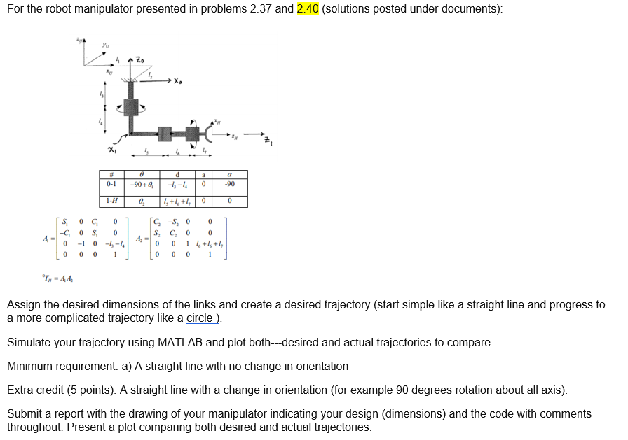 For the robot manipulator presented in problems 2.37 | Chegg.com