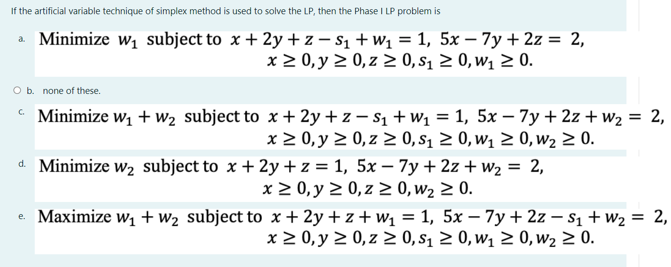 Solved If the artificial variable technique of simplex | Chegg.com