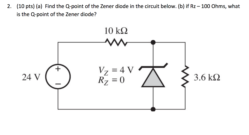 Solved 2. (10 pts) (a) Find the Q-point of the Zener diode | Chegg.com