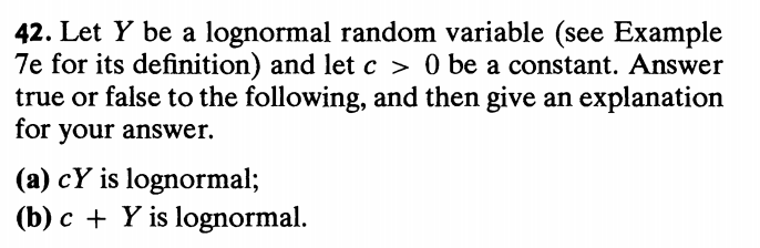 Solved 42. Let Y be a lognormal random variable (see Example | Chegg.com