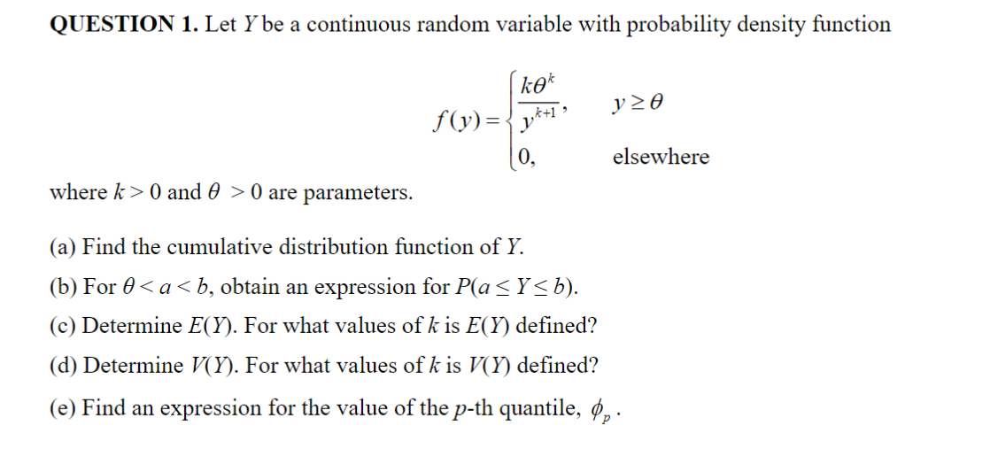 Solved QUESTION 1. Let Y be a continuous random variable | Chegg.com