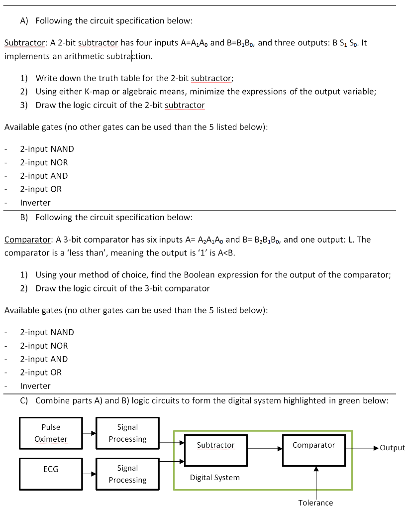 Solved A) Following the circuit specification below: | Chegg.com