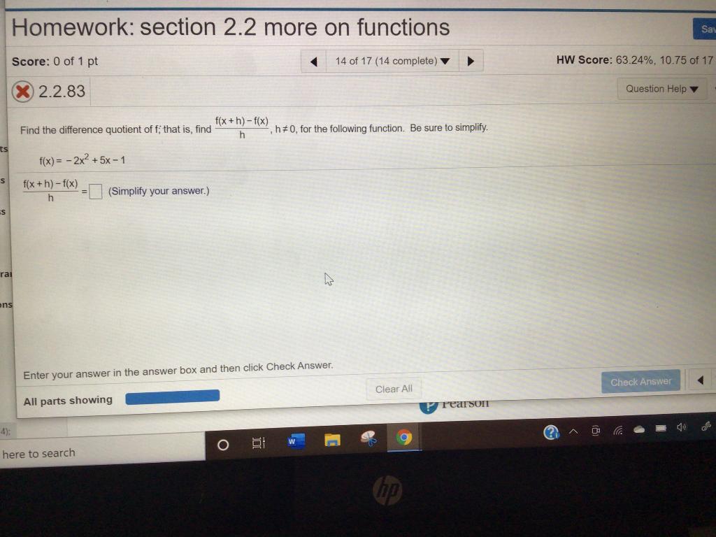 Solved Homework Section 2 2 More On Functions Sa Score 0