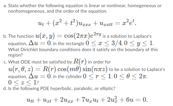 Solved a. State whether the following equation is linear or | Chegg.com