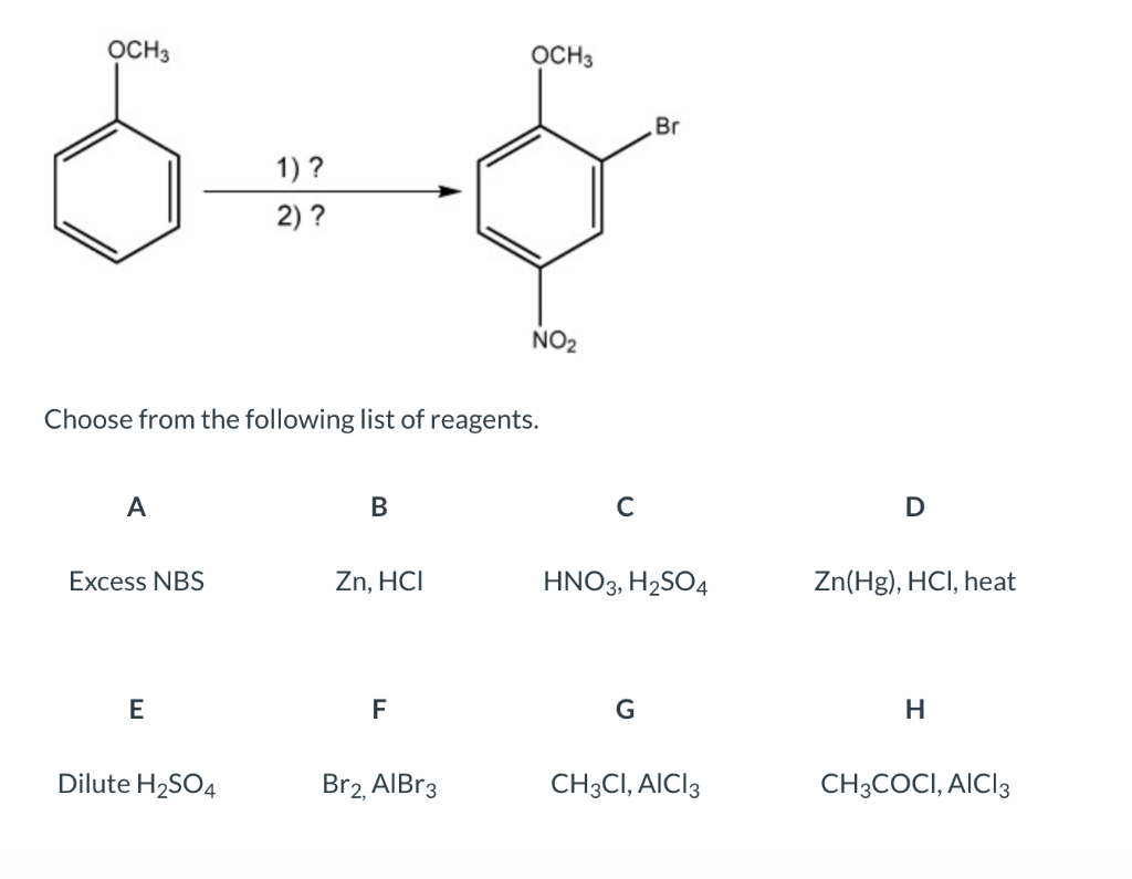 Solved OCH3 OCH3 NO2 5 1)? 2) ? & Br Choose from the | Chegg.com