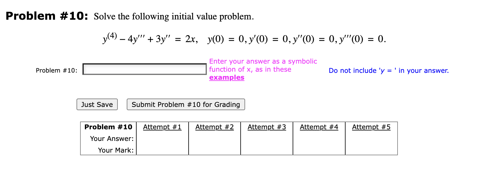 Solved Problem 10 Solve The Following Initial Value 