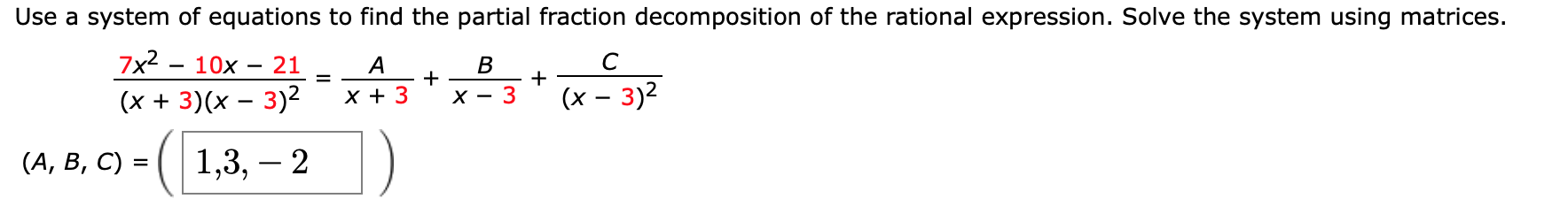 Solved Use a system of equations to find the partial | Chegg.com