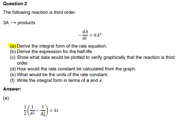 Solved The following reaction is third order. 3 A→ products | Chegg.com