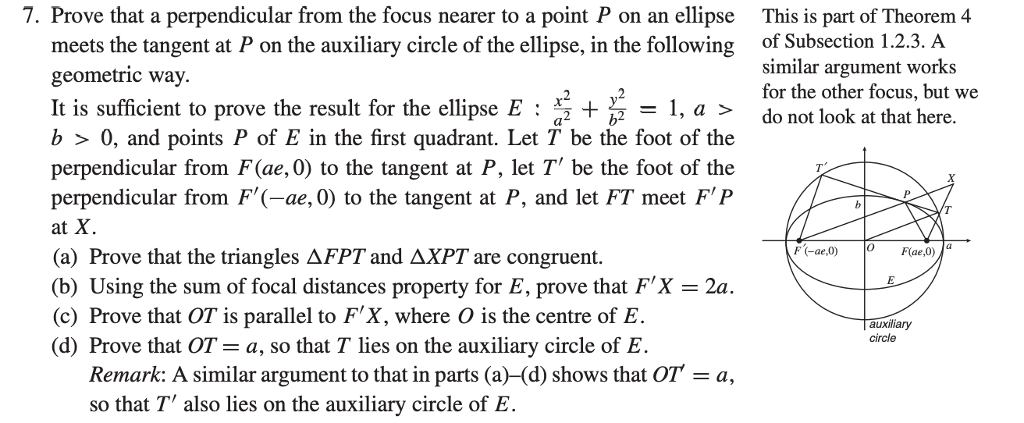 Solved 7. Prove that a perpendicular from the focus nearer | Chegg.com